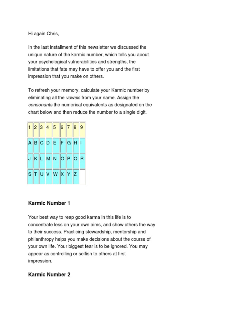 Numerology Karmic Number Interpretations | PDF | Karma | Psychological ...