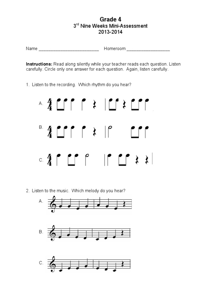 Grade 4 Music Mini-Assessment 2014 | PDF | Language Arts & Discipline ...