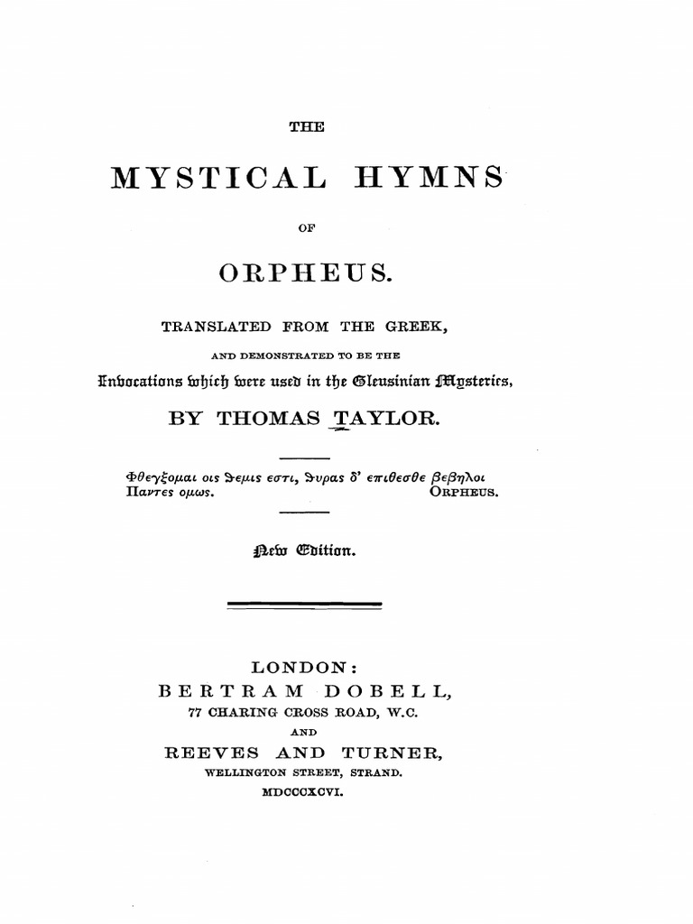 The Mystical Hymns of Orpheus | PDF | Orpheus | Plato