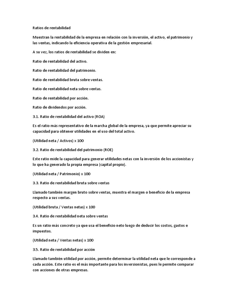 Ratios de Rentabilidad | PDF | Rentabilidad sobre recursos propios | Compartir (Finanzas)