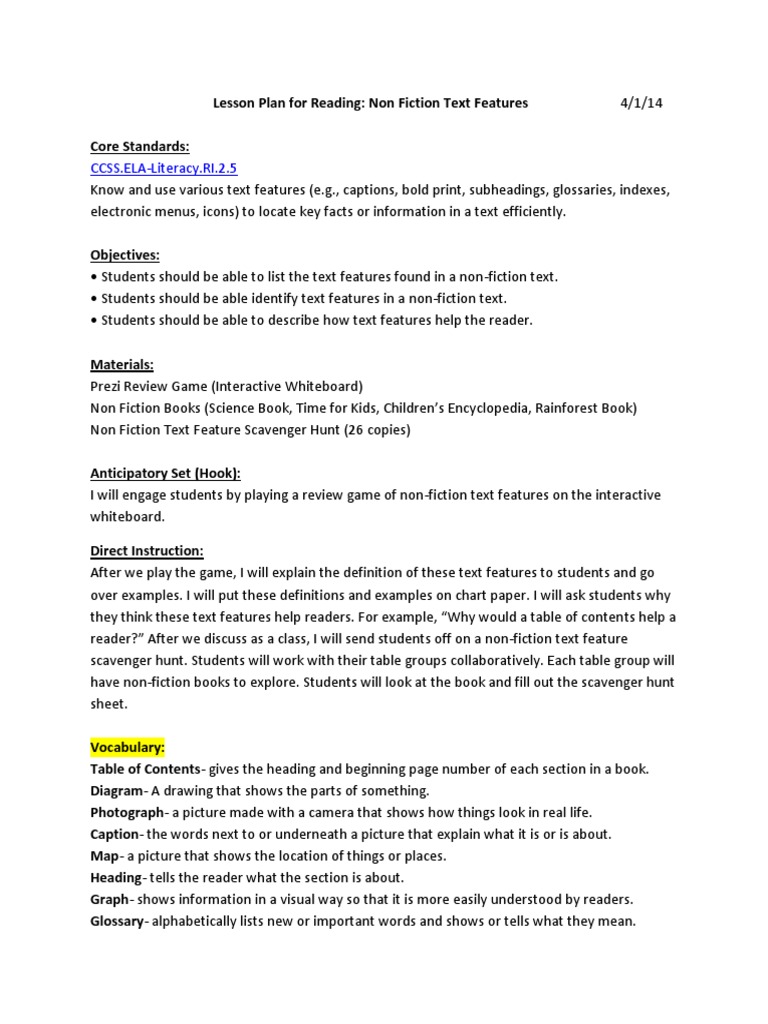 Reading - Non Fiction Text Features | PDF | Non Fiction | Books