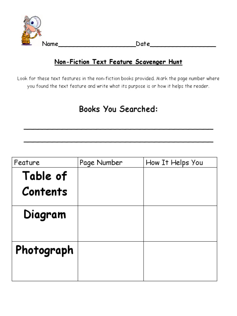 Non-Fiction Text Feature Scavenger Hunt | PDF