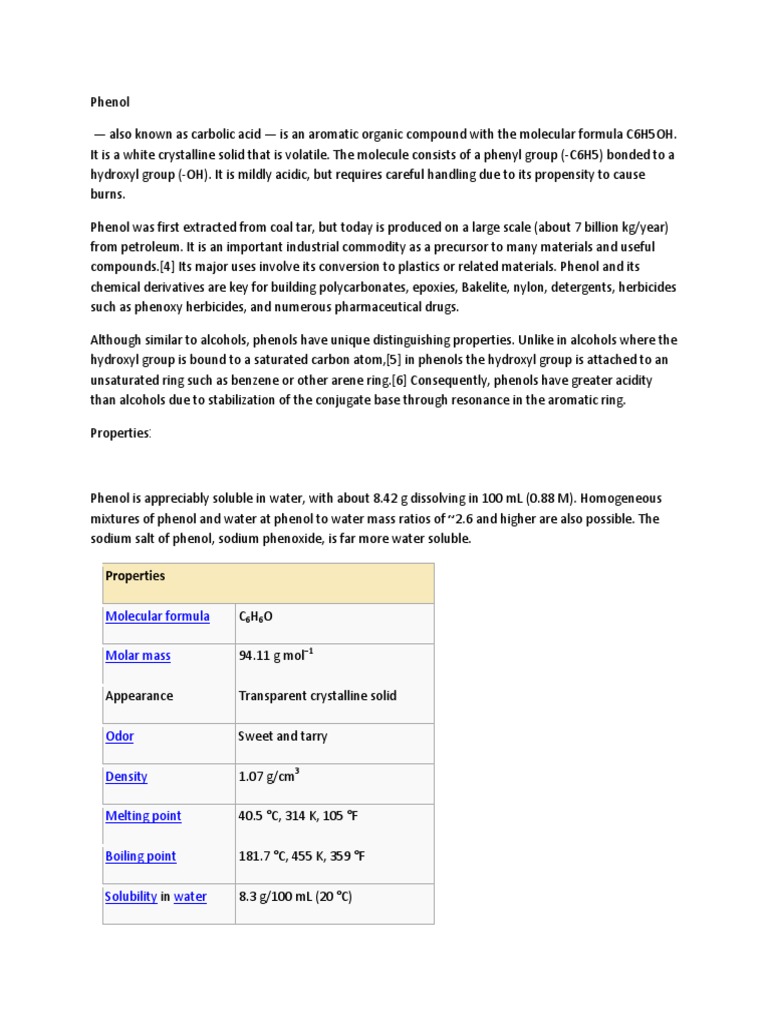 Phenol | PDF | Chemical Substances | Chemical Compounds
