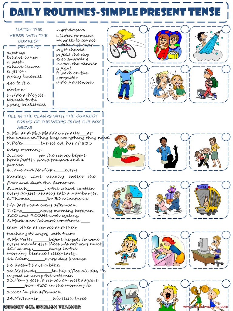 Simple Present Tense Daily Routines Exercises Worksheet | PDF