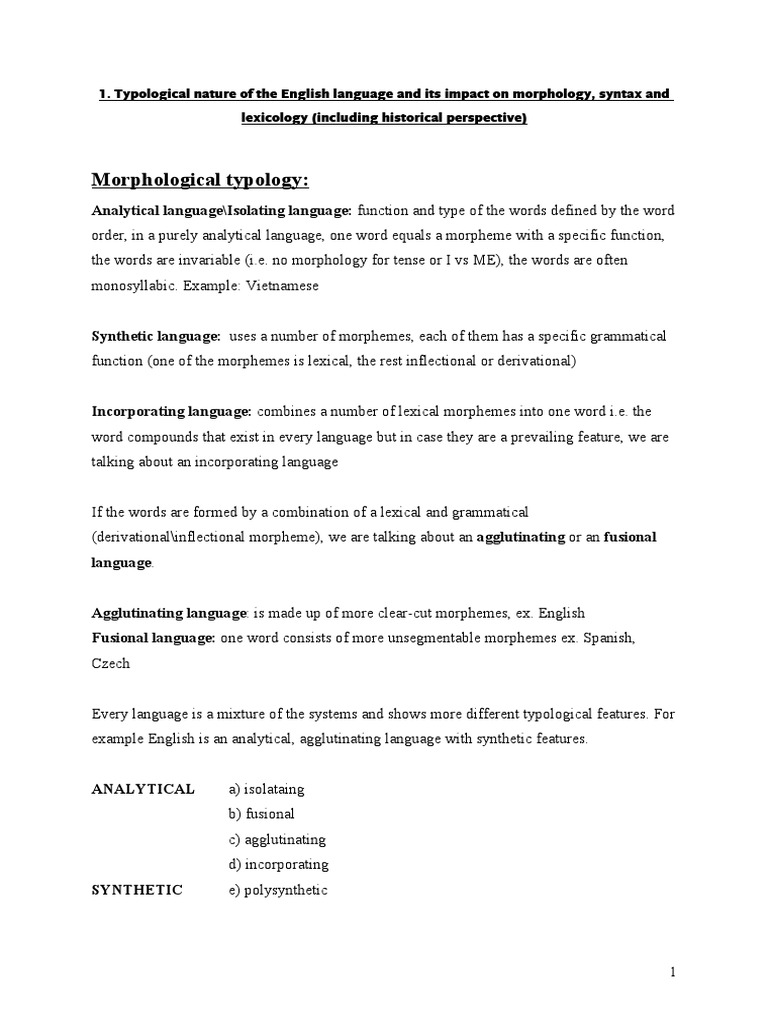 Typology of English | PDF | Morphology (Linguistics) | Word