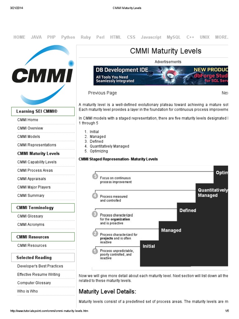 CMMI Maturity Levels | PDF | Software | Software Engineering