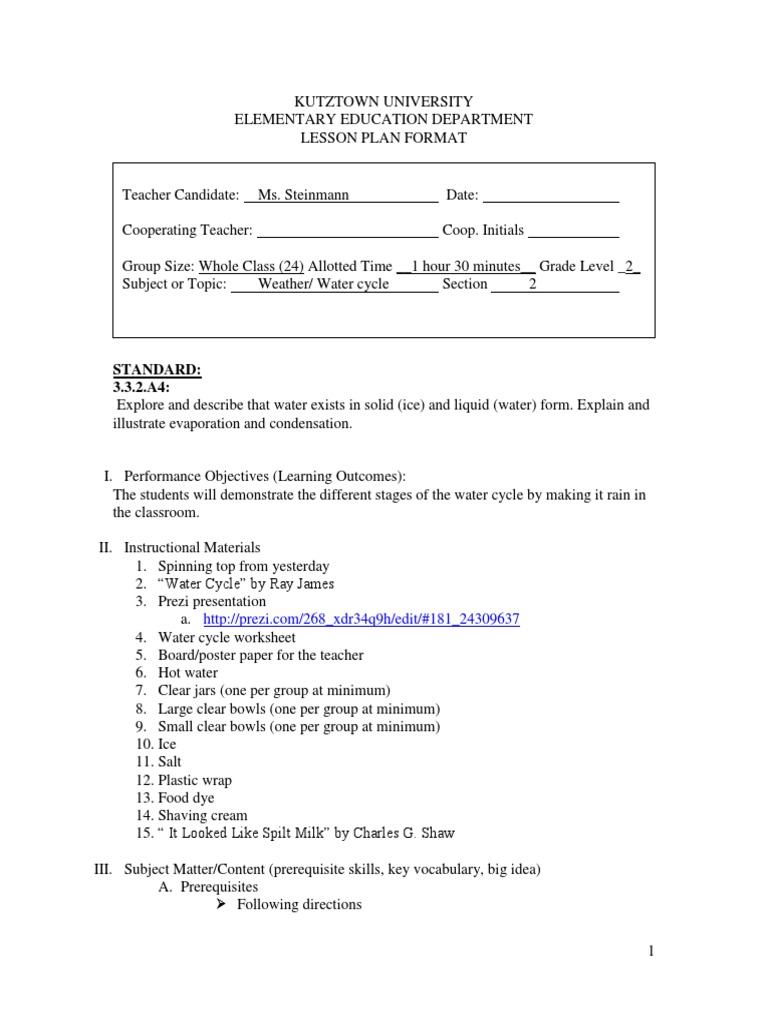 Lesson Plan Water Cycle Start | PDF | Evaporation | Water Cycle