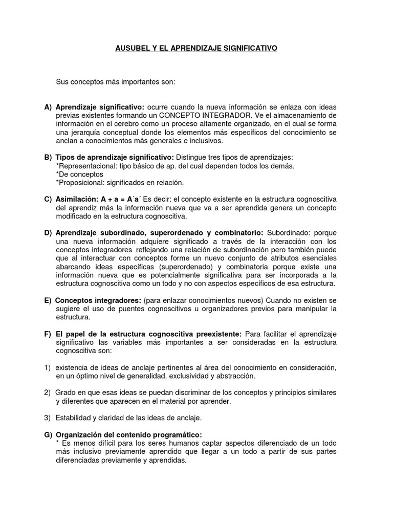 Ausubel y El Aprendizaje Significativo | PDF | Aprendizaje | Epistemología