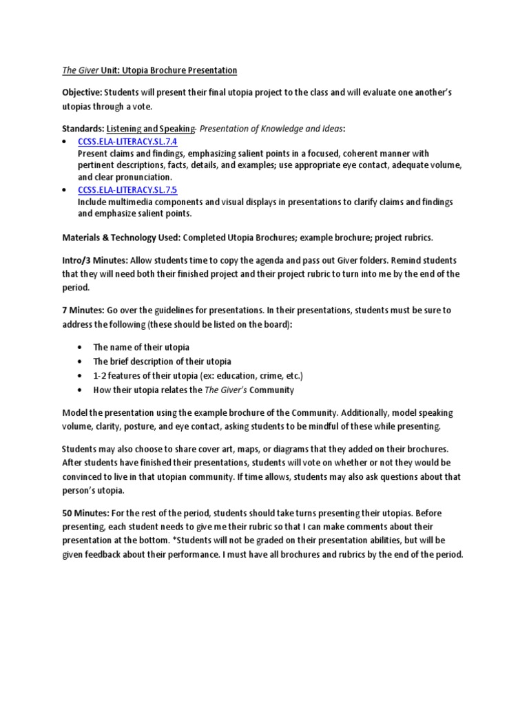 Utopia Presentation | PDF | Utopia | Rubric (Academic)