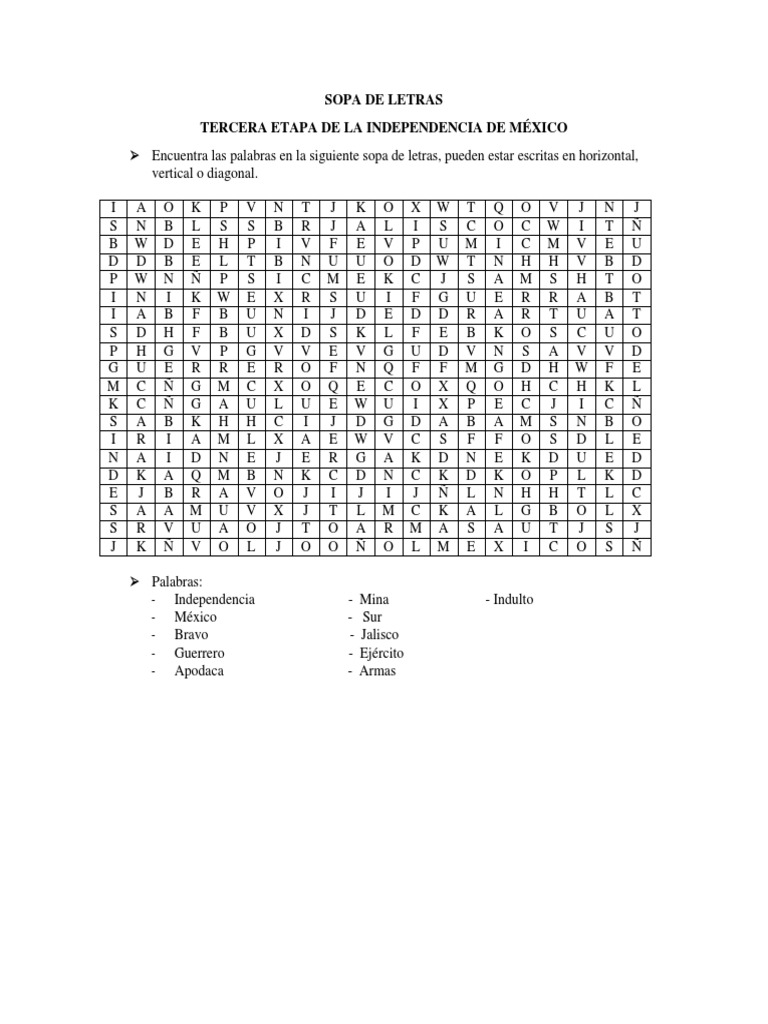 Sopa de Letras - Independencia de México.