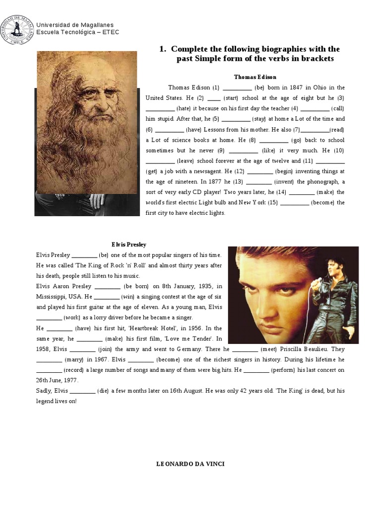 Complete The Following Biographies With The Past Simple Form of The ...