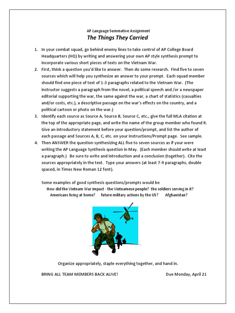 The Things They Carried: AP Language Summative Assignment | PDF