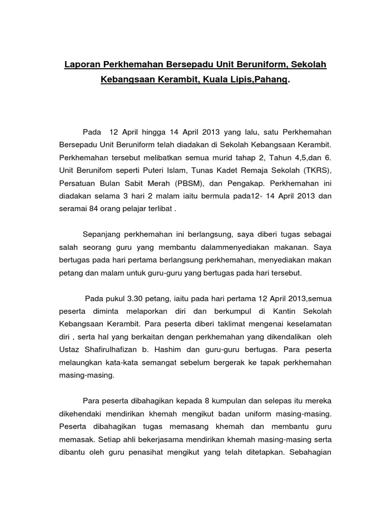 Laporan Perkhemahan Bersepadu Unit Beruniform | PDF