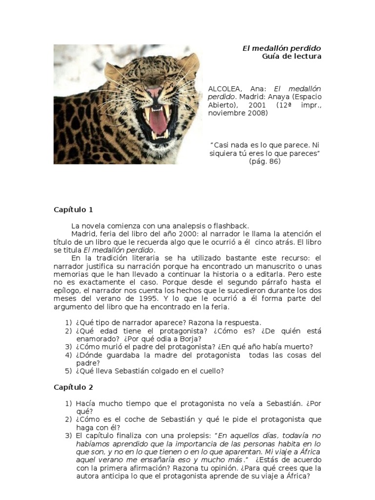 Guía de lectura: El medallón perdido | PDF | Narración