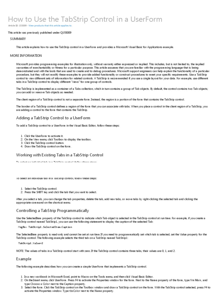 How To Use The TabStrip Control in A UserForm | PDF | Visual Basic For ...