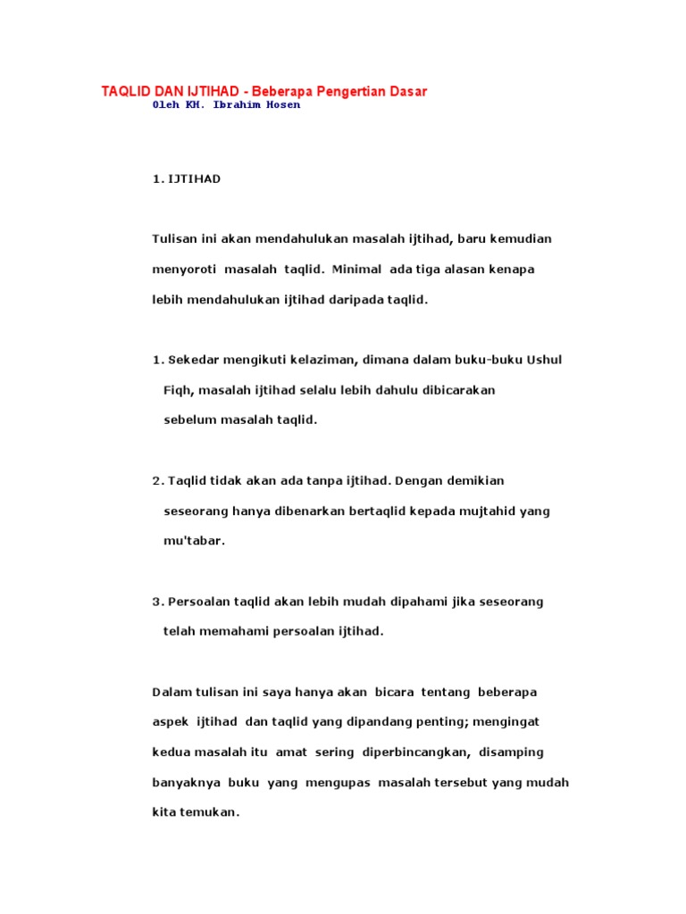 Taqlid Dan Ijtihad | PDF