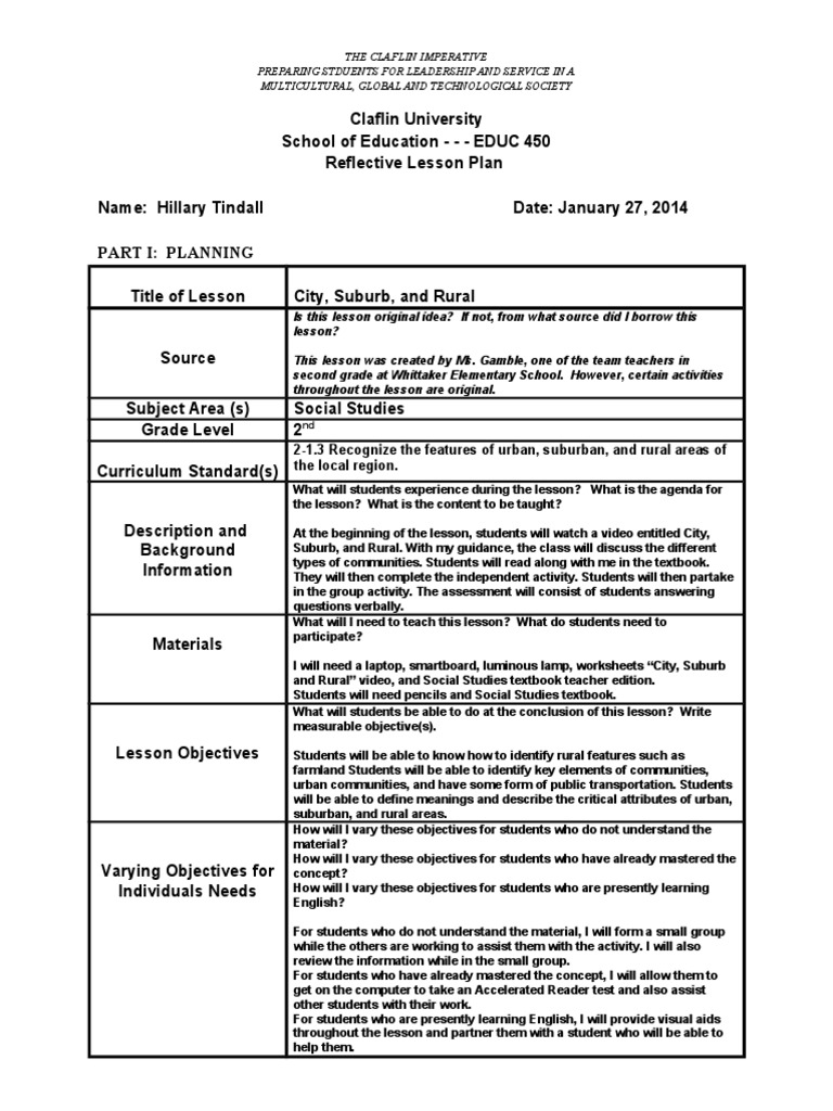 Reflective Lesson Plan #1 | PDF | Educational Assessment | Lesson Plan