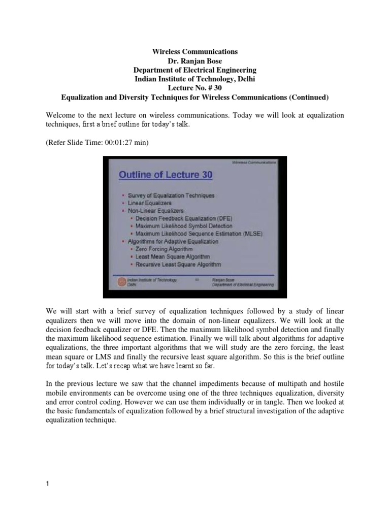 Equalization and Diversity Techniques For Wireless Communicati 2 | PDF | Equalization (Audio ...