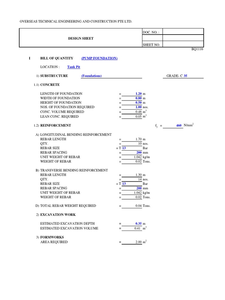 Pump Foundation Construction Plan | PDF