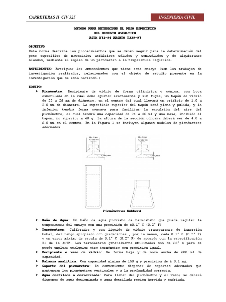 Densidad del Cemento Asfáltico ASTM D71 | PDF | Destilación | Gota ...
