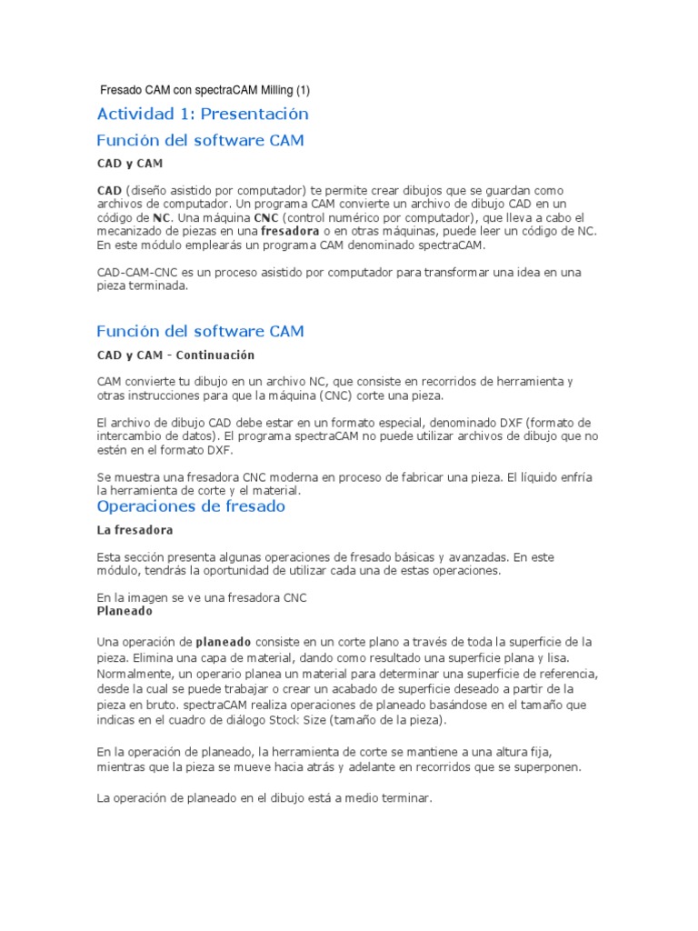 Fresado CAM Con SpectraCAM Milling | PDF | Perforar | Control numerico