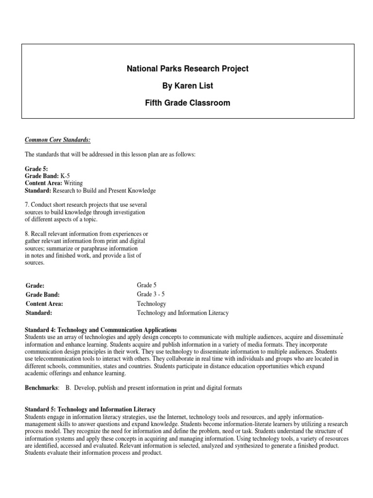 National Parks Research Project Guide | PDF | Information Literacy ...