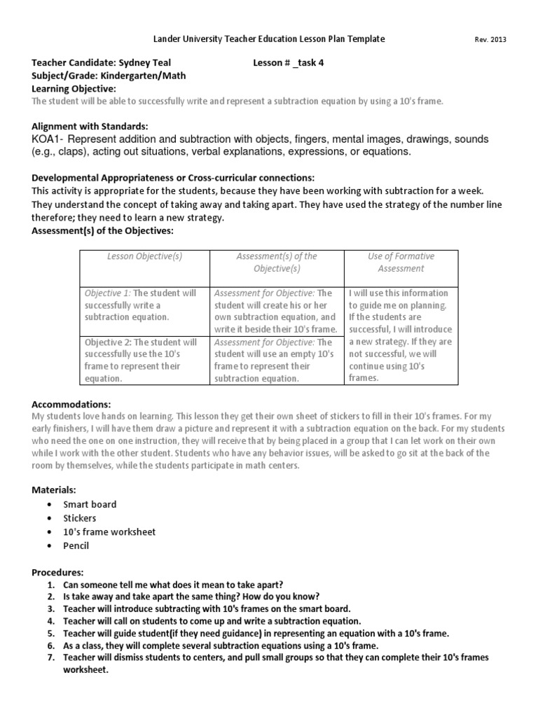 Task 4 Lesson Plan | PDF | Lesson Plan | Educational Assessment