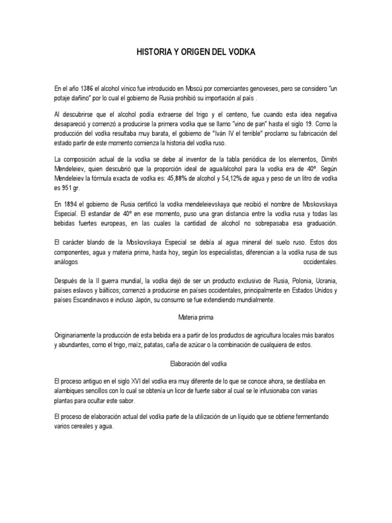 Historia y Origen Del Vodka | PDF | Vodka | Comida y bebida