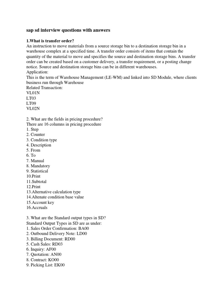Sap SD Interview Questions With Answers | PDF | Invoice | Rebate ...