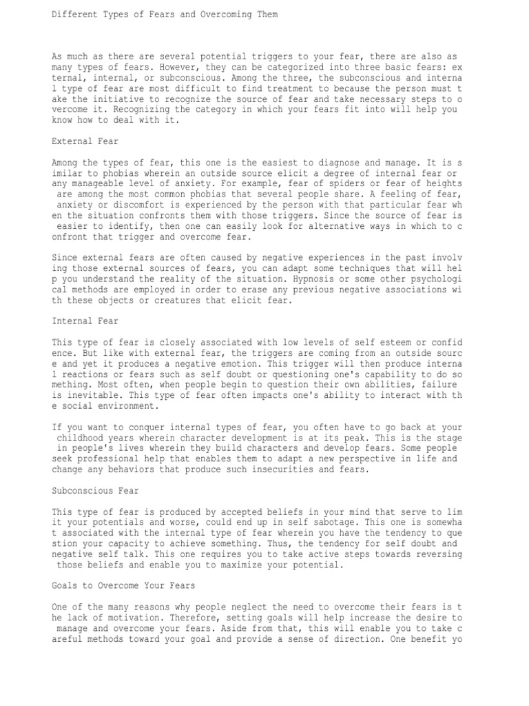 Different Types of Fears and Overcoming Them | PDF | Fear | Phobia