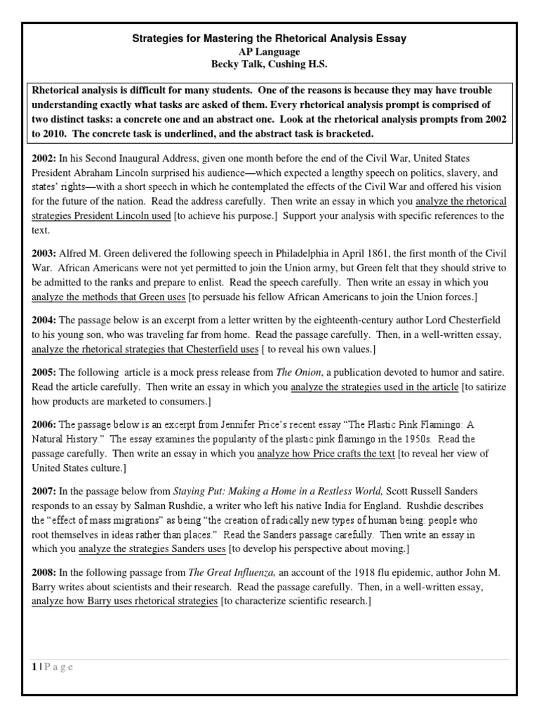 AP Rhetorical Essay Guide | PDF