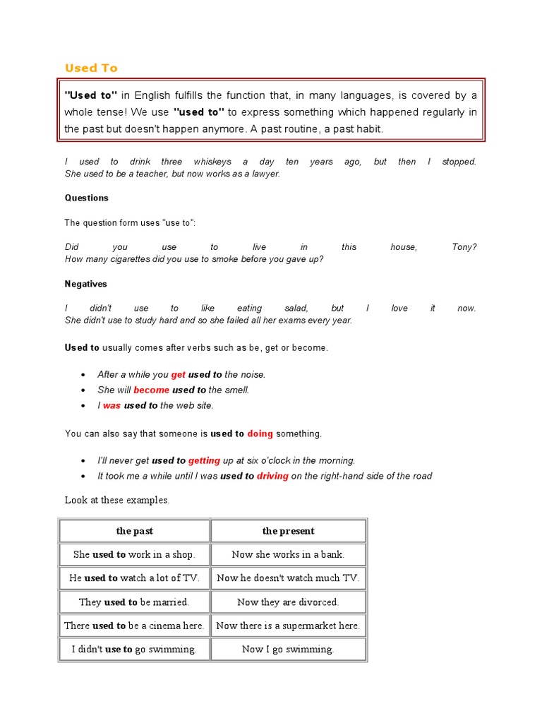 Used To Vs Be Used To | PDF | Verb | Grammar