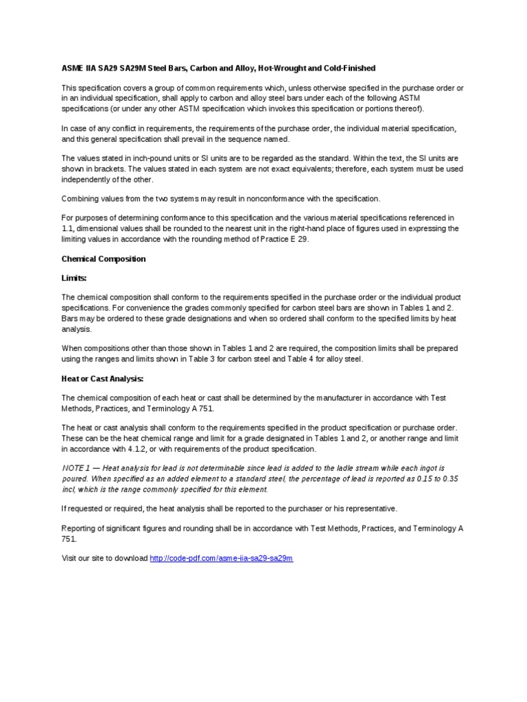 ASME IIA SA29 Steel Bar Specs | PDF | Rounding | Steel