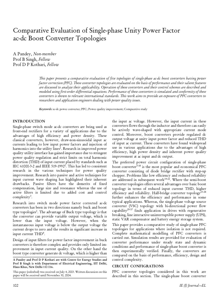 Comparative Evaluation Of Single Phase Unity Power Factor Pdf Rectifier Direct Current