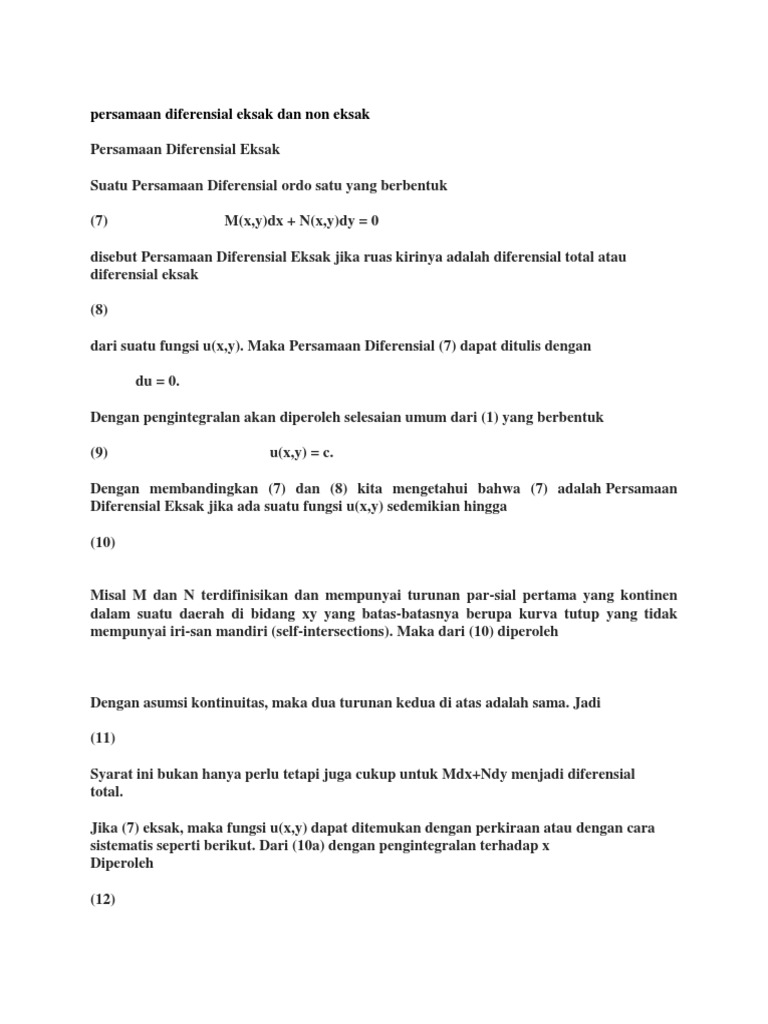 Persamaan Diferensial Eksak Dan Non Eksak 1 | PDF