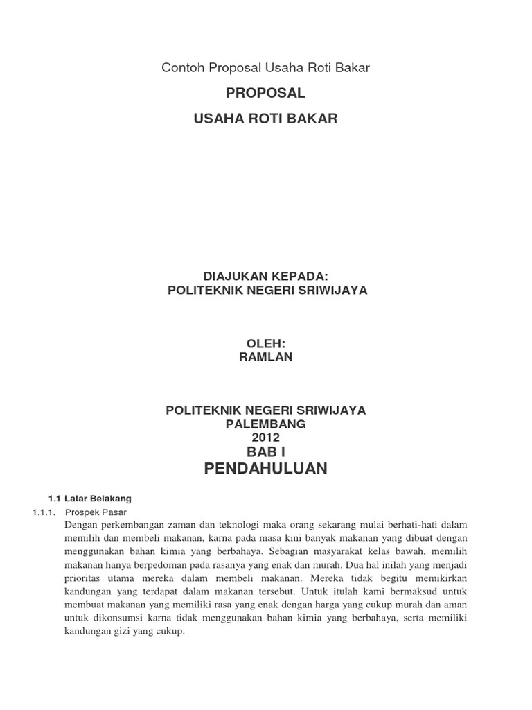 Contoh Proposal Usaha Roti Bakar | PDF | Bisnis | Kesehatan Holistik