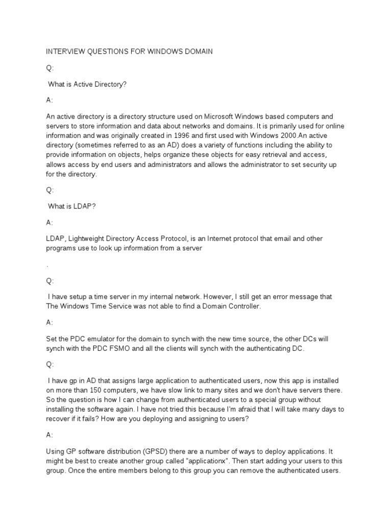 Windows Interview Questions and Answers | PDF | Active Directory | Computer Data