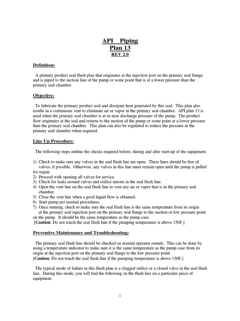 API Piping Plan 13: REV 2.0 Definition | Download Free PDF | Pump | Valve