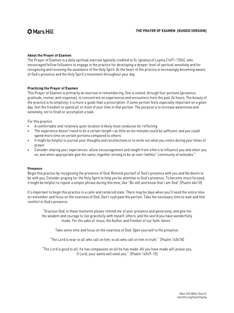 The Prayer of Examen (Guided Version) | PDF | Gratitude | Prayer