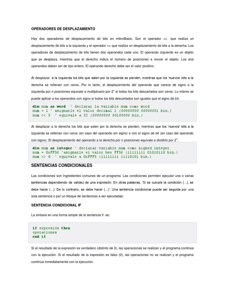 Guía de Operadores y Bucles en mikroBasic | PDF | Poco | Programación ...