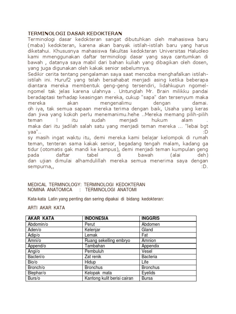 Terminologi Dasar Kedokteran | PDF