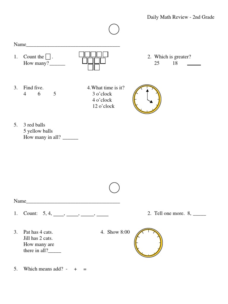 2nd Grade Daily Math Review Worksheets | PDF | Nickel (United States ...