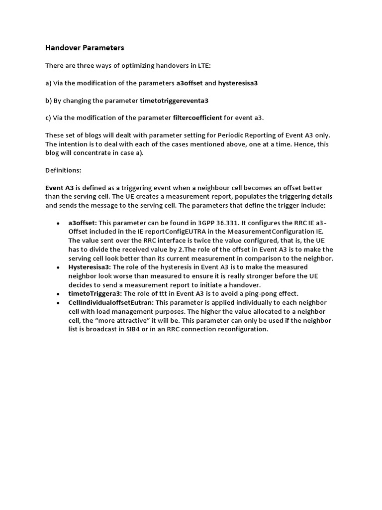 LTE Handover Parameters | PDF | Filter (Signal Processing) | Decibel