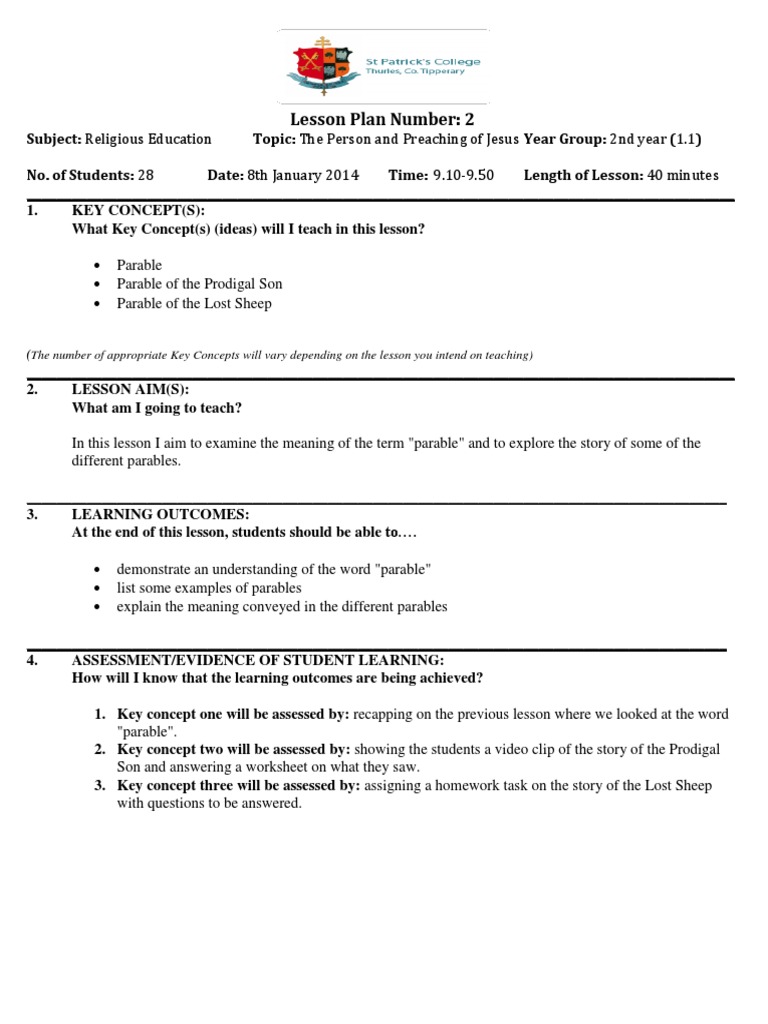 Lesson Plan 2 Religion 1 1 | PDF | Parables Of Jesus | Parable