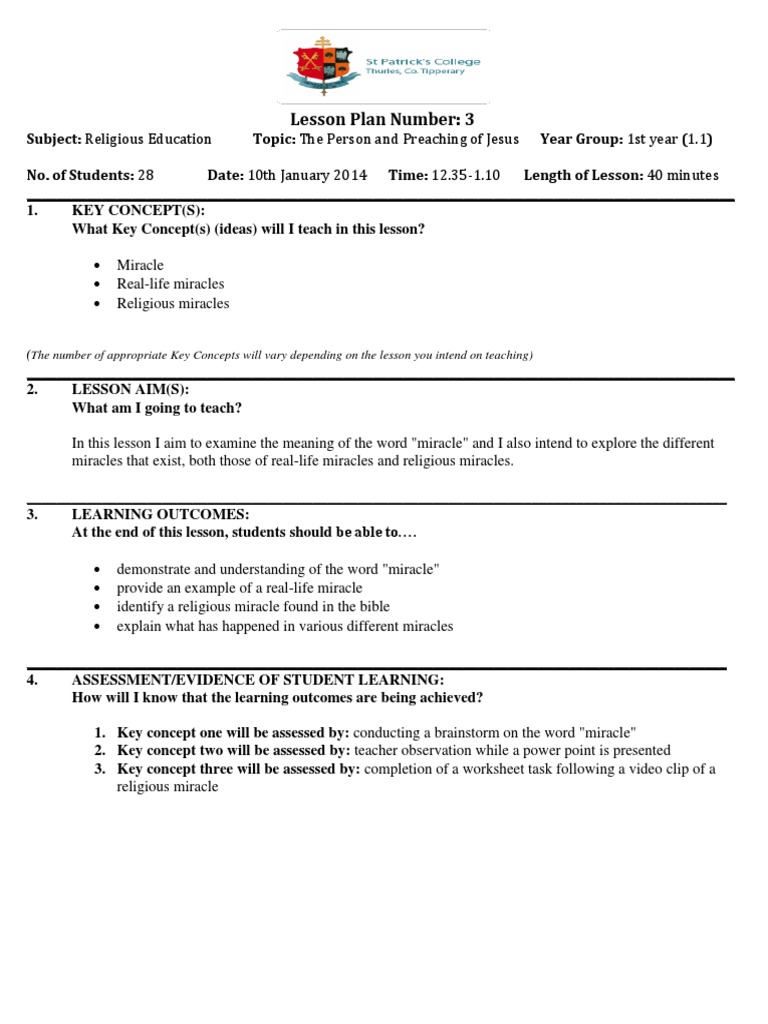 lesson plan 3 religion 1 1 | Lesson Plan | Miracle
