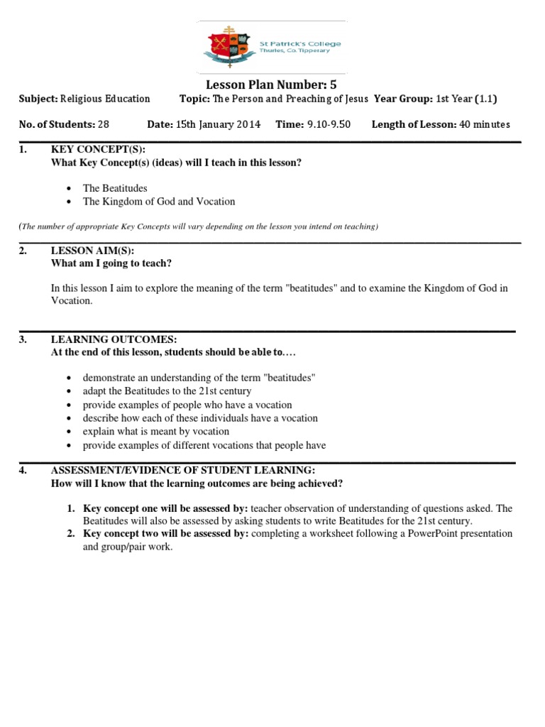 Lesson Plan 5 Religion 1 1 | PDF | Parables Of Jesus | Lesson Plan