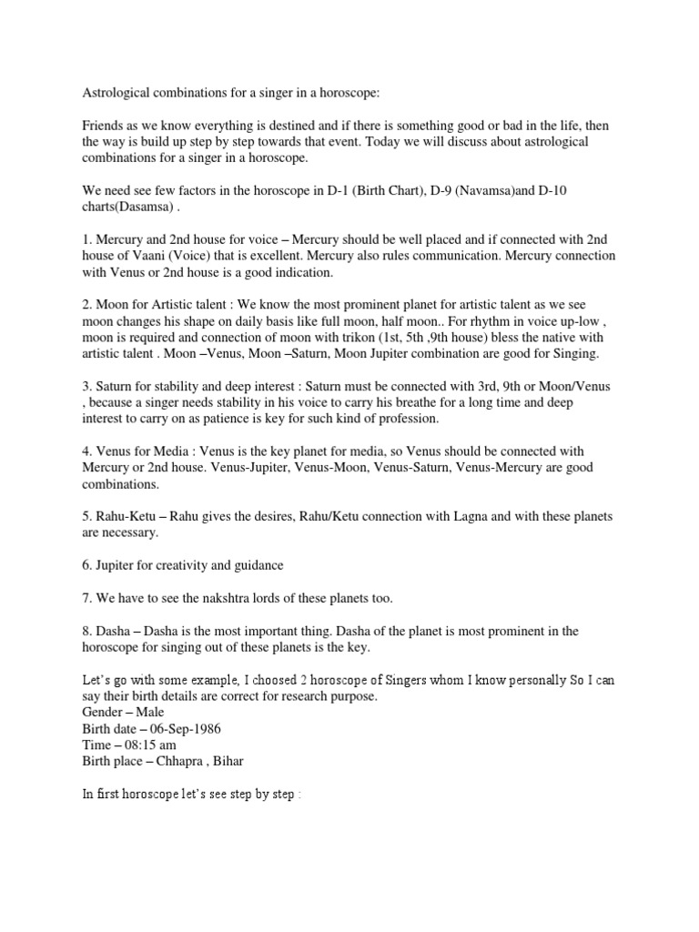 Astrological Combinations For A Singer in A Horoscope | PDF | Ancient ...