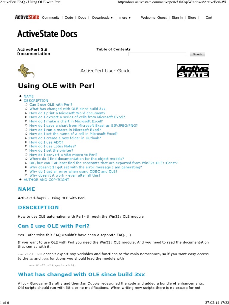 Activeperl Faq Using Ole With Perl Pdf Visual Basic For Applications Microsoft Excel 4238