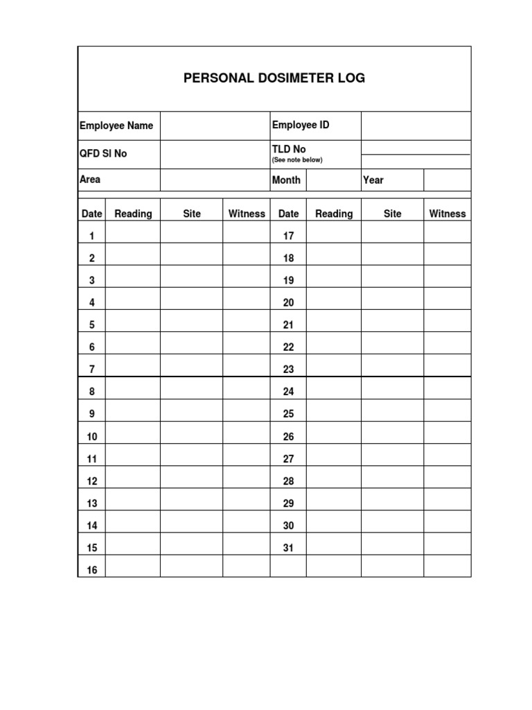 Personal Dosimeter Log: Employee Name TLD No Employee ID | PDF