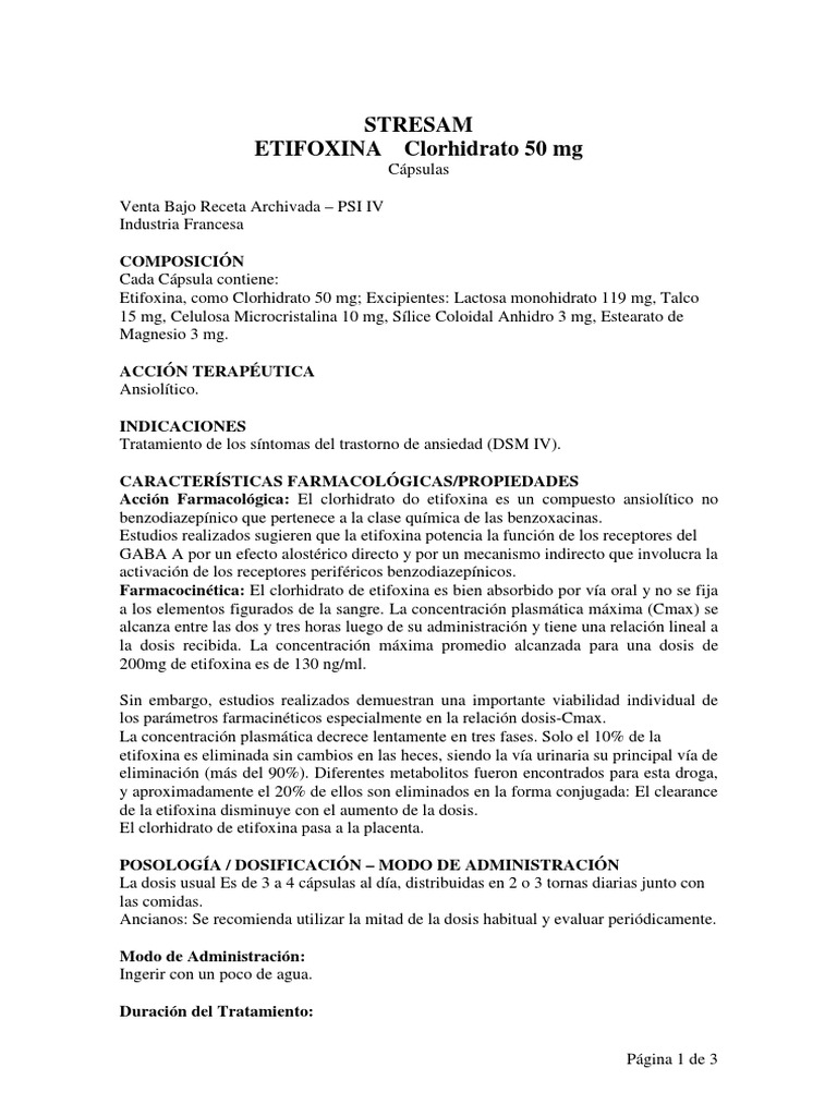 AR - STRESAM 50 MG Caps - Prospecto | PDF | Benzodiazepinas | Farmacología